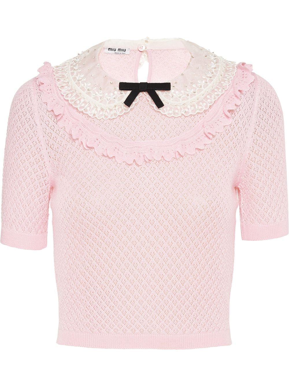 Miu Miu Peter Pan Lace Collar Knitted Top - Pink | Editorialist