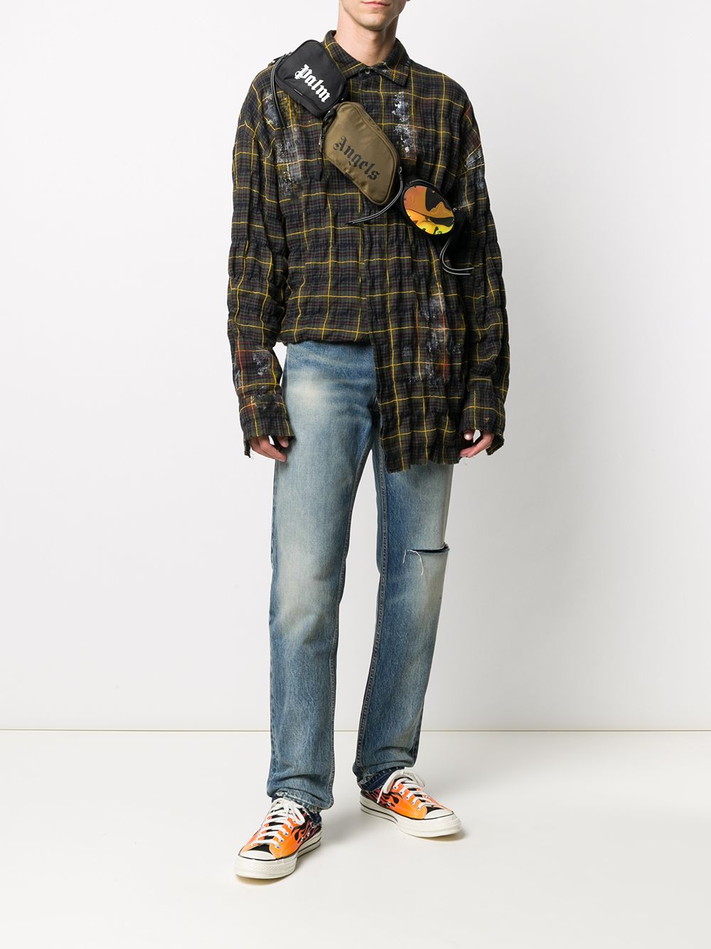 PALM ANGELS Rip Detail Faded Jeans