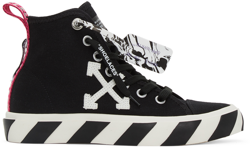Off-White Black White Vulcanized Mid-Top Sneakers In Black/White