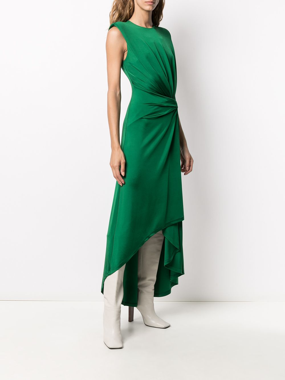 monse asymmetrical drawstring dress MONSE Asymmetric draped printed stretch-crepe midi dress