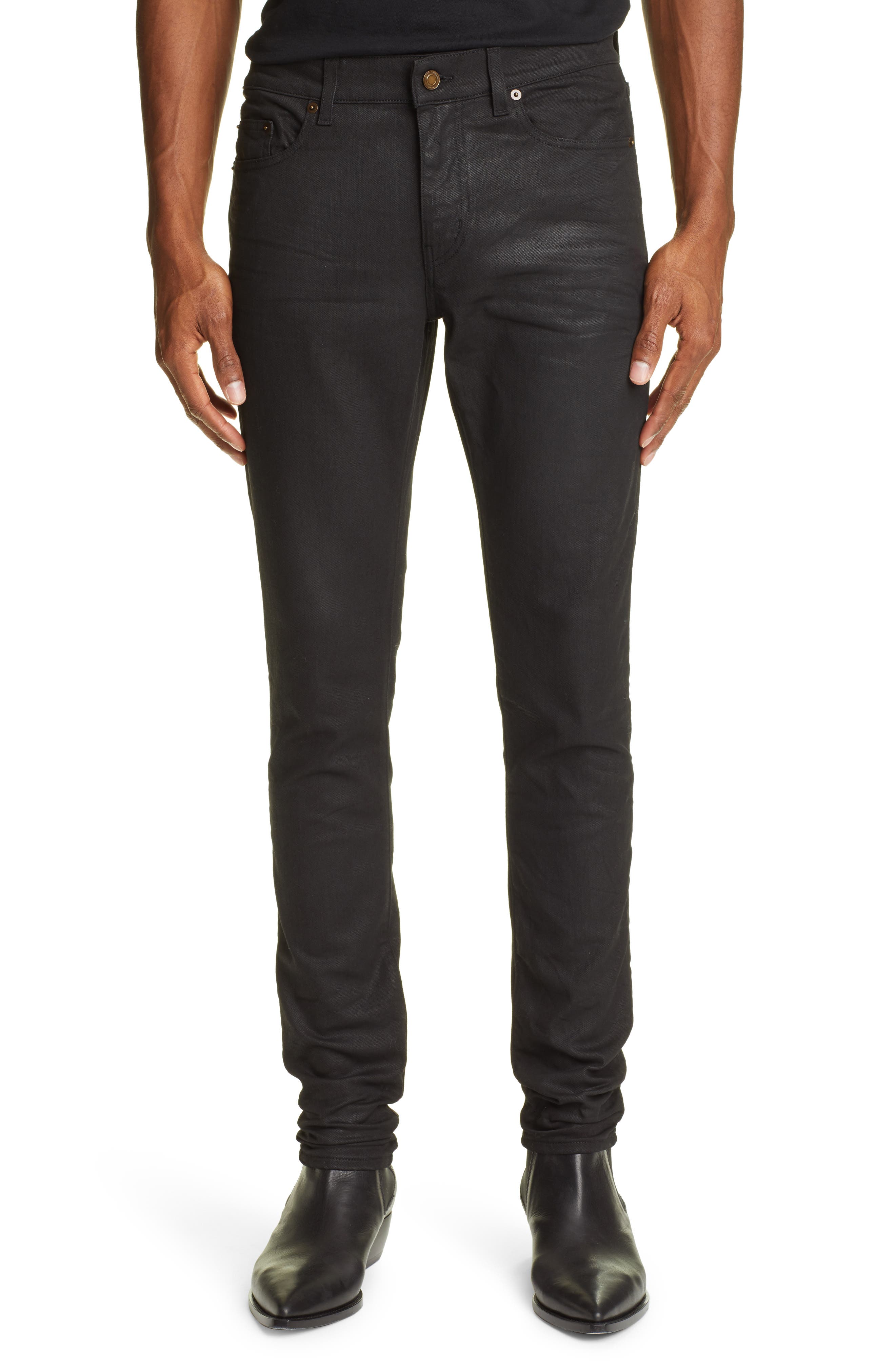 パンツ 14ss Saint Laurent Coated Skinny Jeans Saint Laurent Coated Skinny Jeans - Black | Editorialist