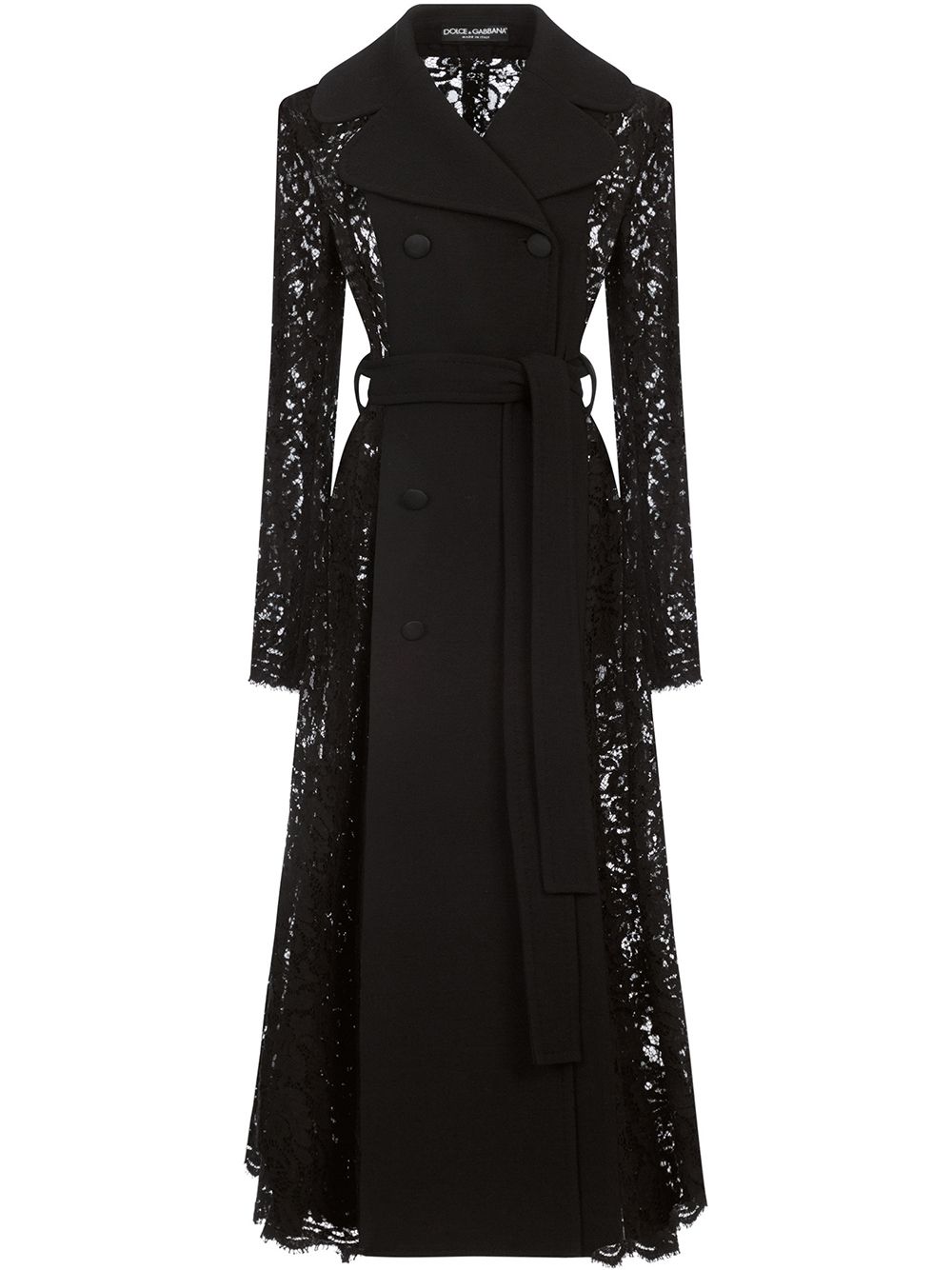Dolce & Gabbana Lace-Detail Double-Breasted Coat In Black