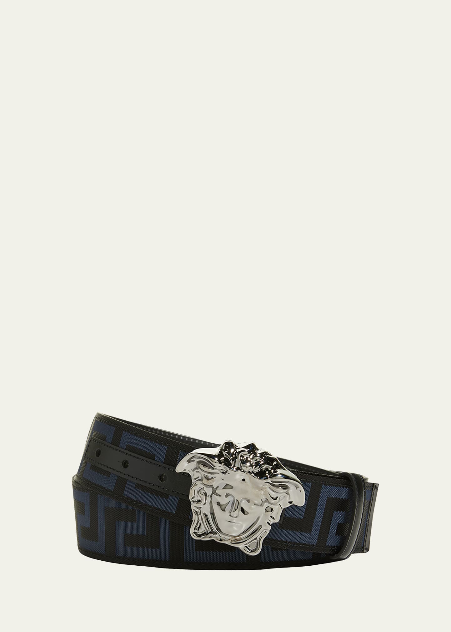 Versace Tonal Medusa Greek Key Web Belt - Blackgold-Versace  display picture 3
