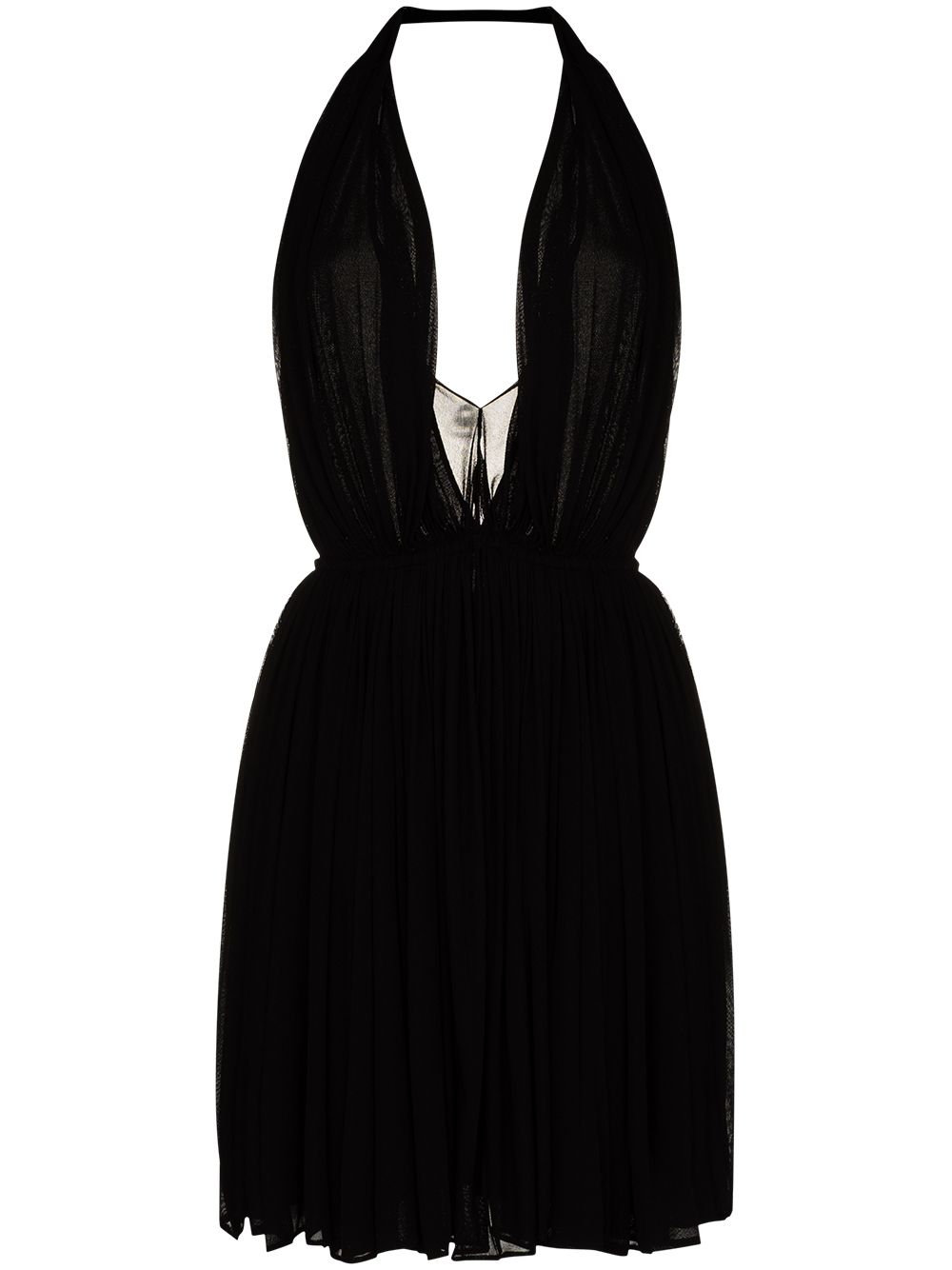 Saint Laurent Halterneck Pleated Mini Dress - Black | Editorialist Saint Laurent Halterneck Pleated Mini Dress - Black | Editorialist