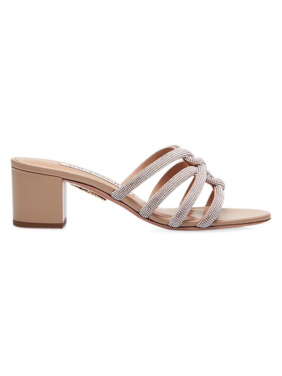 Aquazzura Women's Moondust Crystal-Embellished Leather Flat Sandals - Nude - Editorialist
