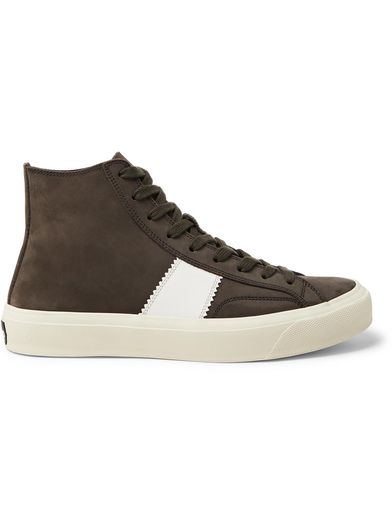 Tom Ford Cambridge Leather-Trimmed Nubuck High-Top Sneakers In 