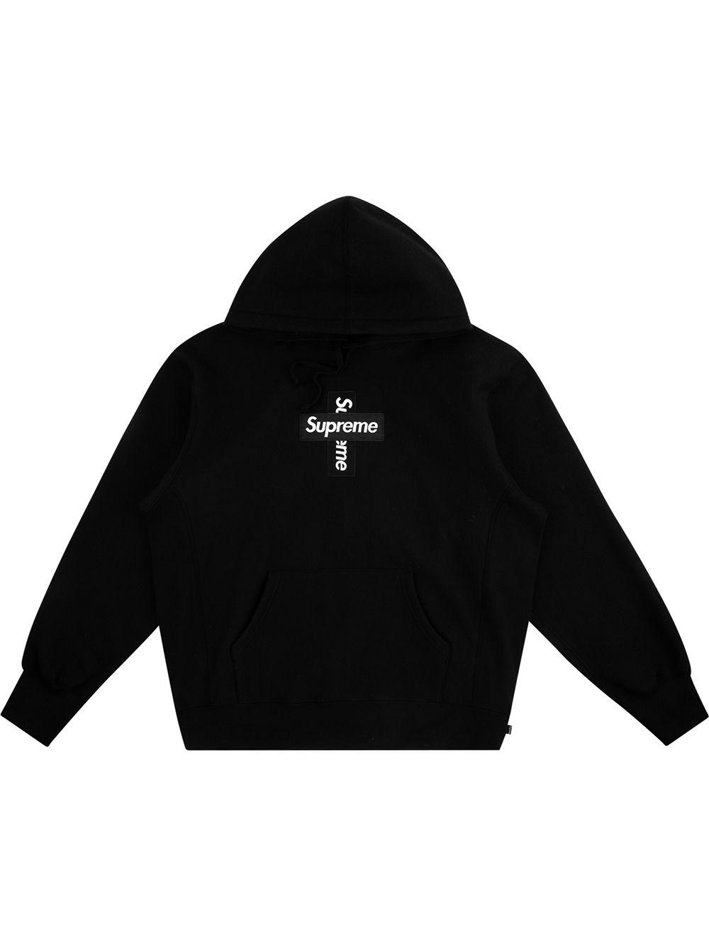 Supreme Cross Box Logo Drawstring Hoodie - Black | Editorialist