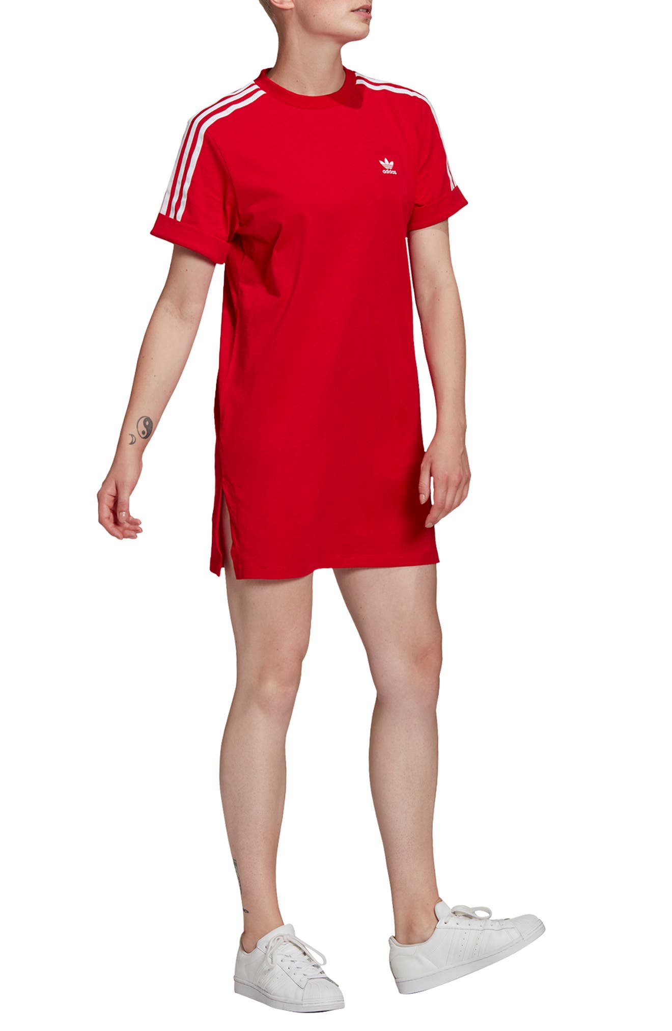 adicolor classics tee dress Adidas Adicolor Classics 3-Stripes T-Shirt Dress - Scarlet