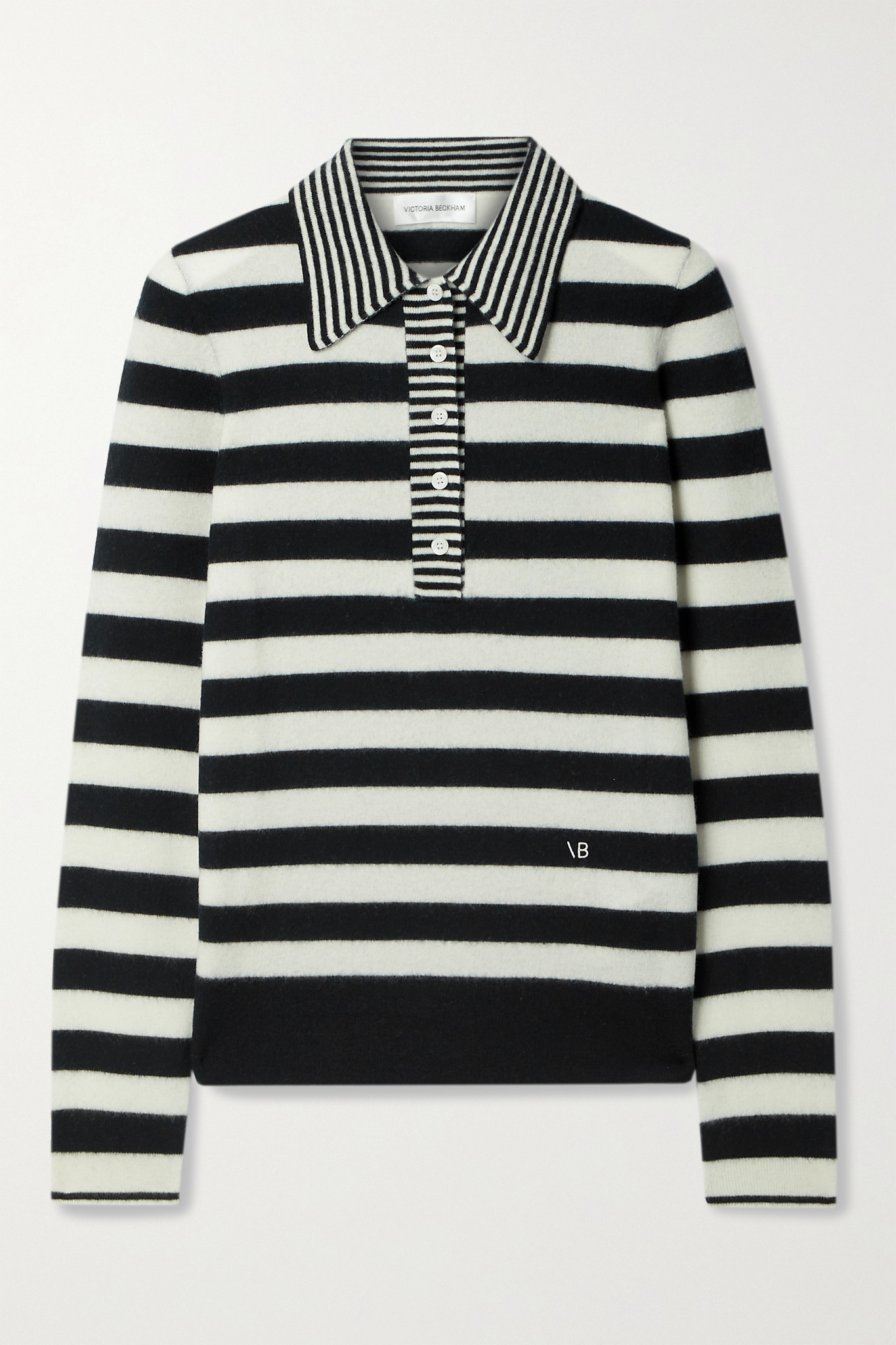 Victoria Beckham Striped Wool And Cashmere-Blend Sweater - Black | Editorialist