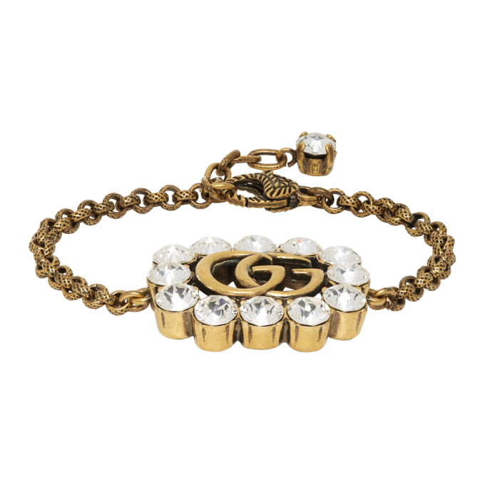 Gucci Crystal Gg Marmont Bracelet - Gold | Editorialist