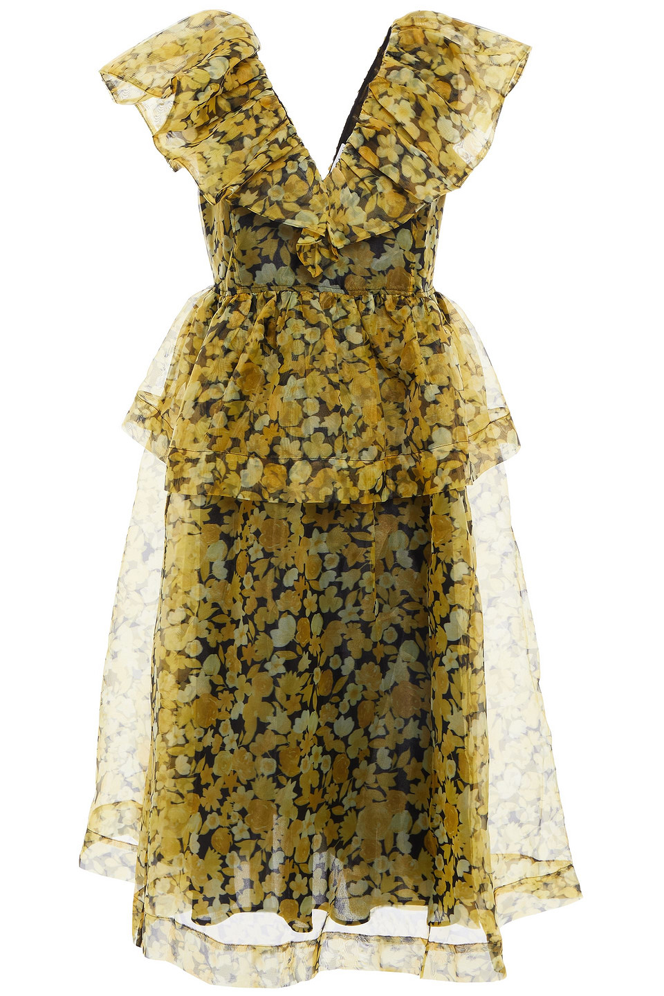 ganni blue organza dress Ganni BLUE FLORAL CRINKLED SATIN LONG DRESS – Shop at the Mix main image 1