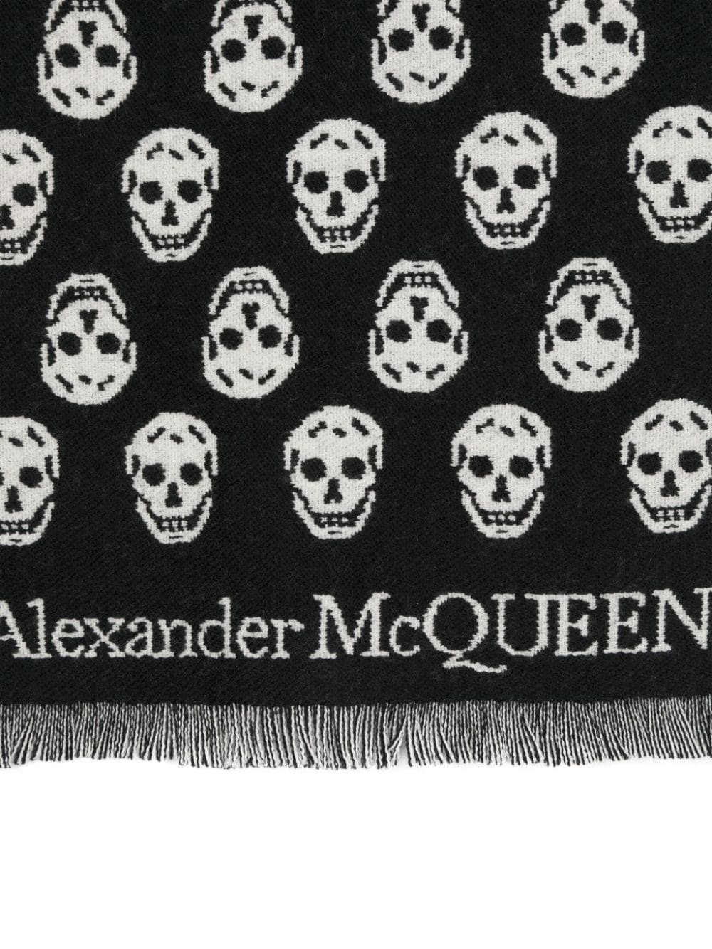 Alexander Mcqueen Skull Reversible Fringed Scarf - Black