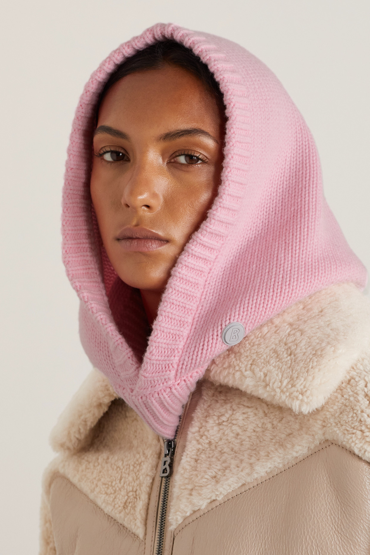 New! BOGNER Berny Hood Wool & Cashmere Balaclava in Pink - Rose Touch Bogner Berny Wool And Cashmere-Blend Hood - Black - 30% Off  main image 2