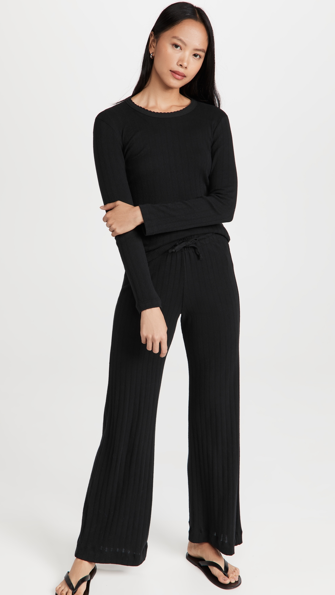 LESET Leset Pointelle Slim Fit Long Sleeve Top