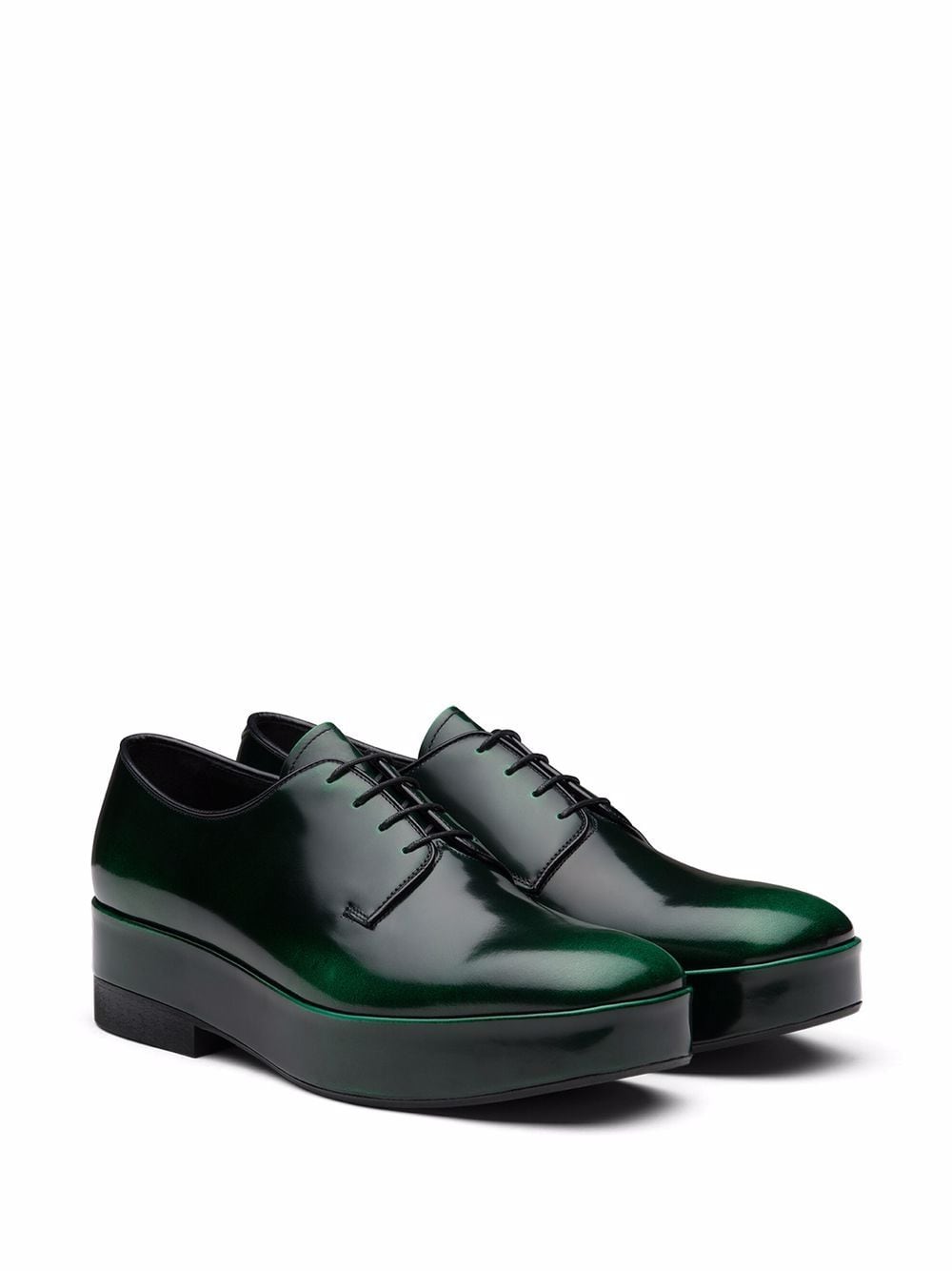 Prada Square-Toe Flatform Derby Shoes - Green | Editorialist