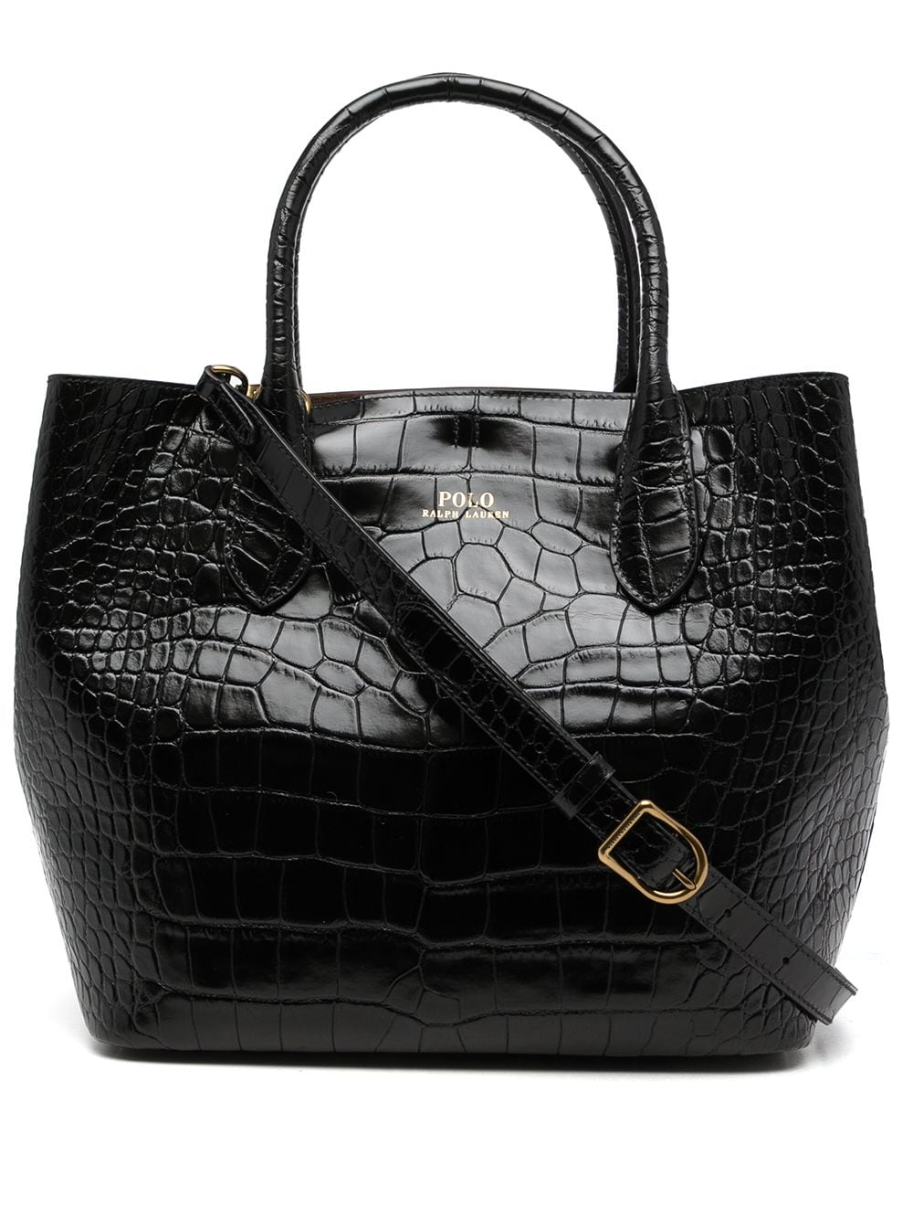 POLO RALPH LAUREN Polo ID Croc-Embossed Leather Satchel  Polo by Ralph Lauren Black Croc-Embossed Barrel Shoulder Bag main image 1