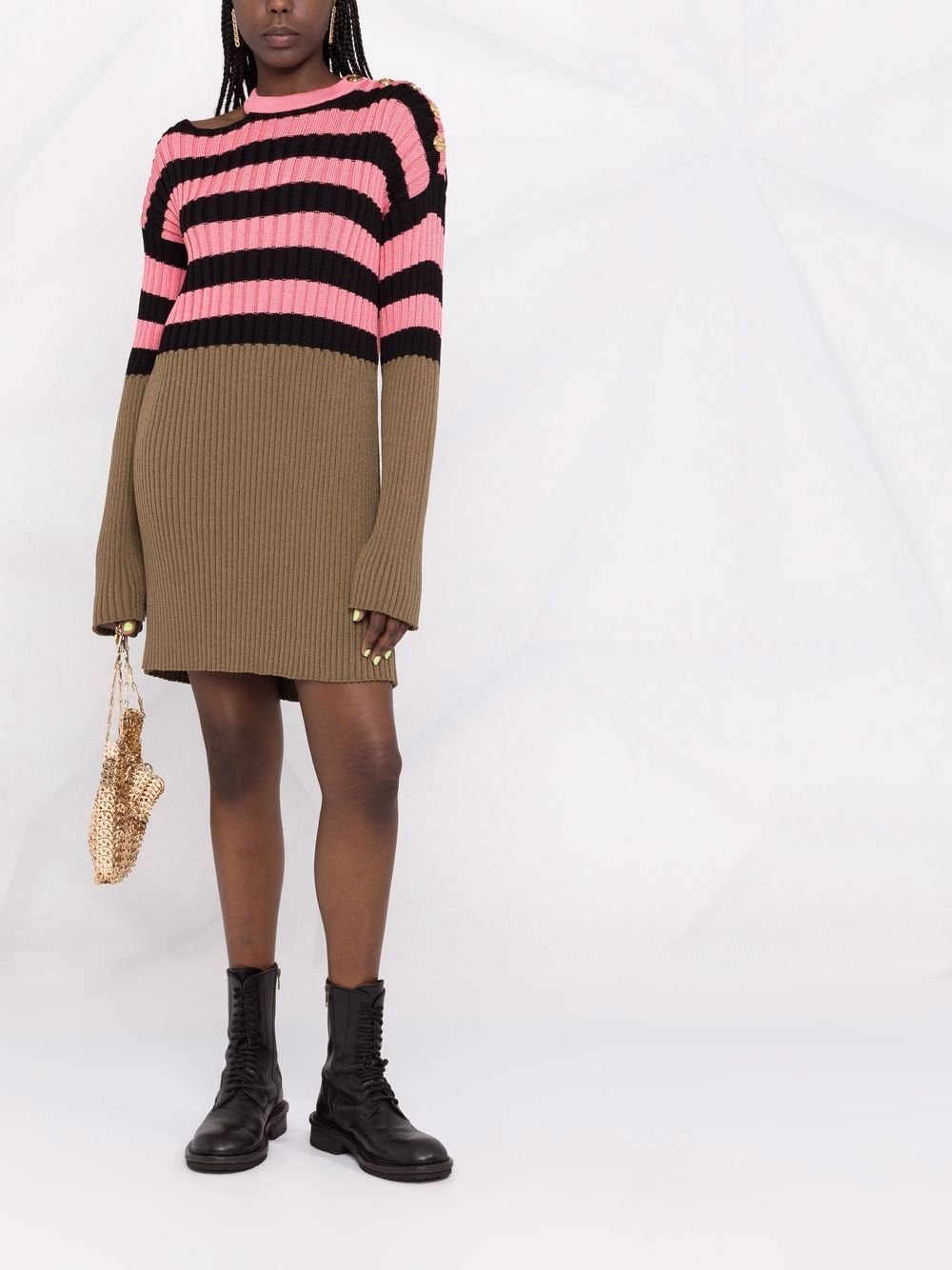 BALMAIN Striped Ribbed-Knit Mini Dress