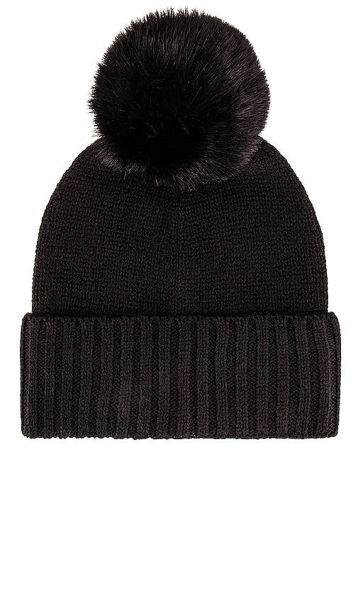Sofia Cashmere Black Cable Knit Beanie Hat with Blush Faux Fur Pom Pom Sofia Cashmere Braided Knit Beanie With Faux Fur Pom - Solid  main image 4