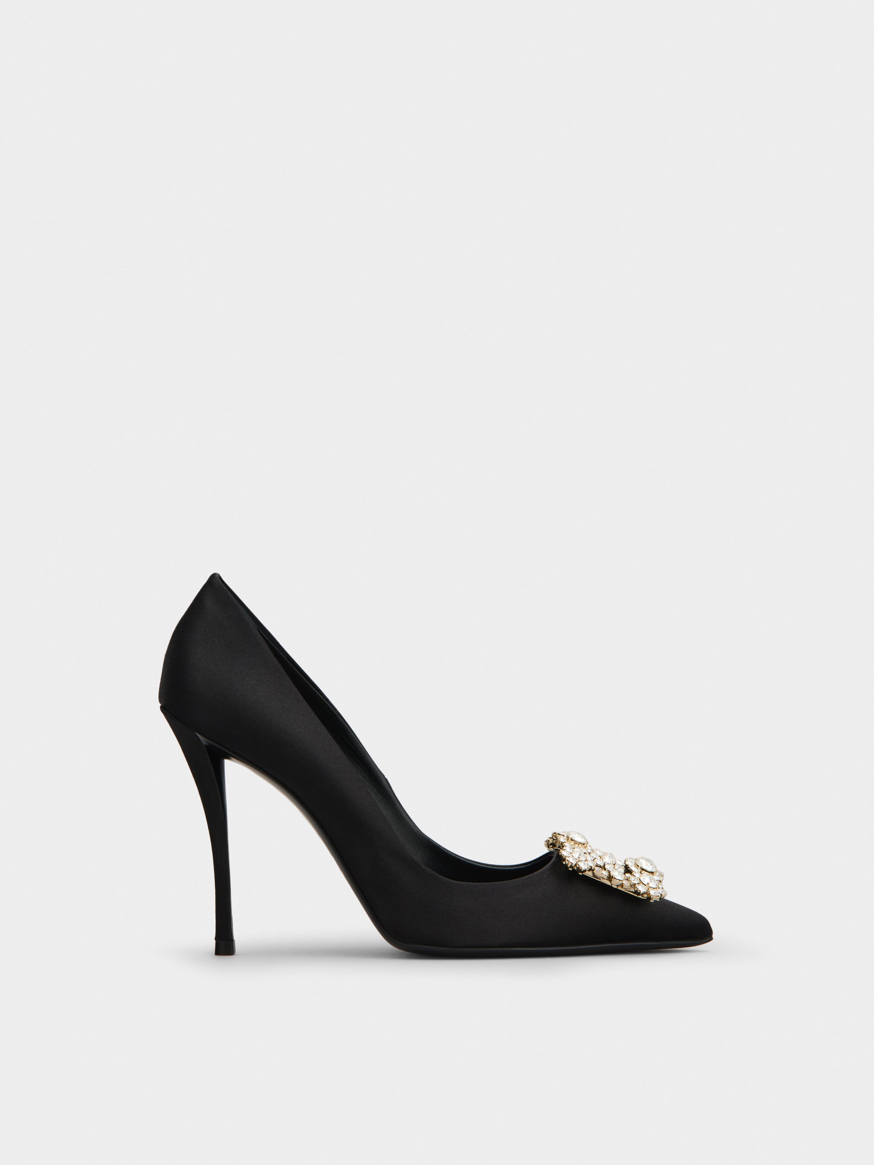 Roger Vivier Efflorescence Satin Pumps With Crystal Buckle - Black