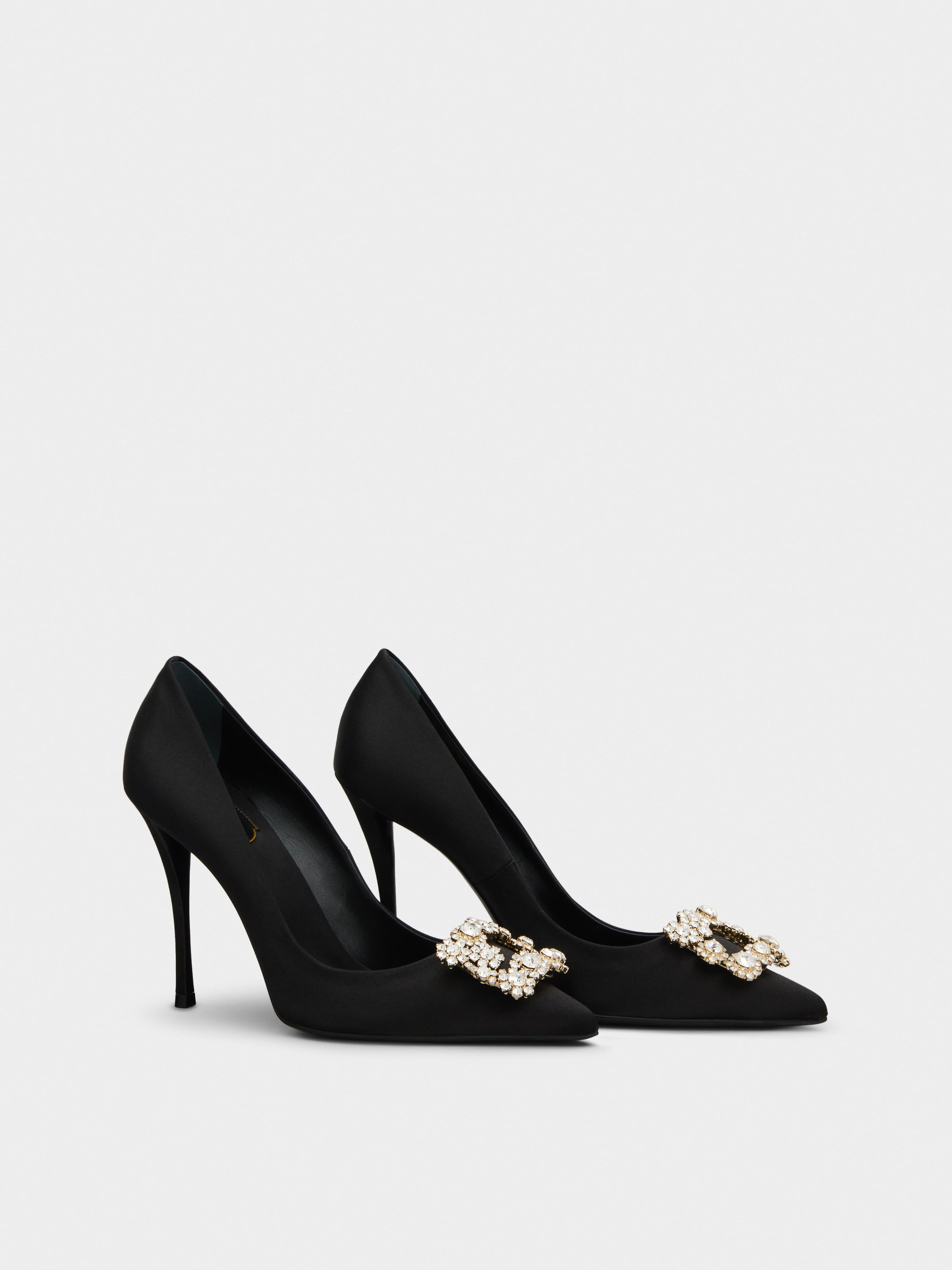 Roger Vivier Efflorescence Satin Pumps With Crystal Buckle - Black
