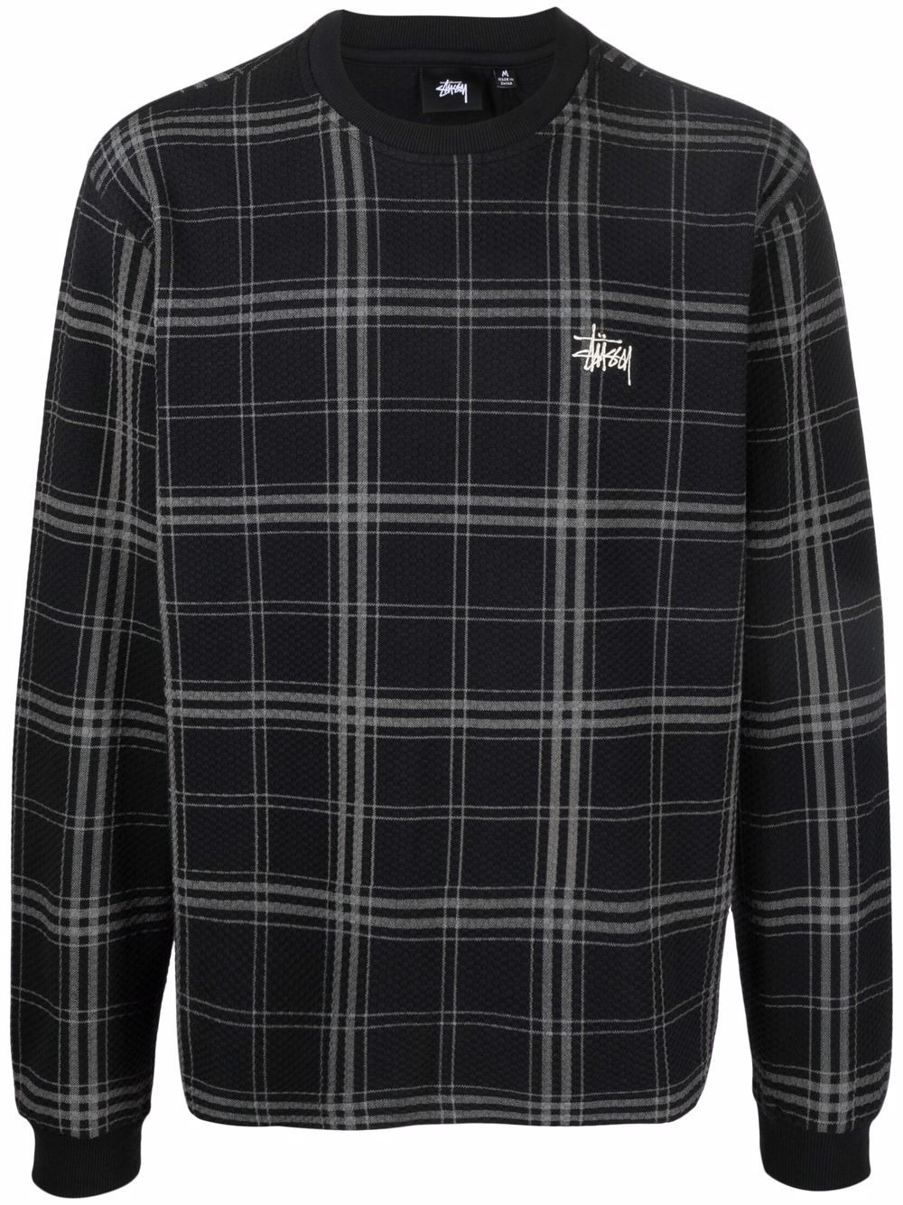 StüSsy Dicharged Plaid Crew-Neck Weathirt - Black | Editorialist