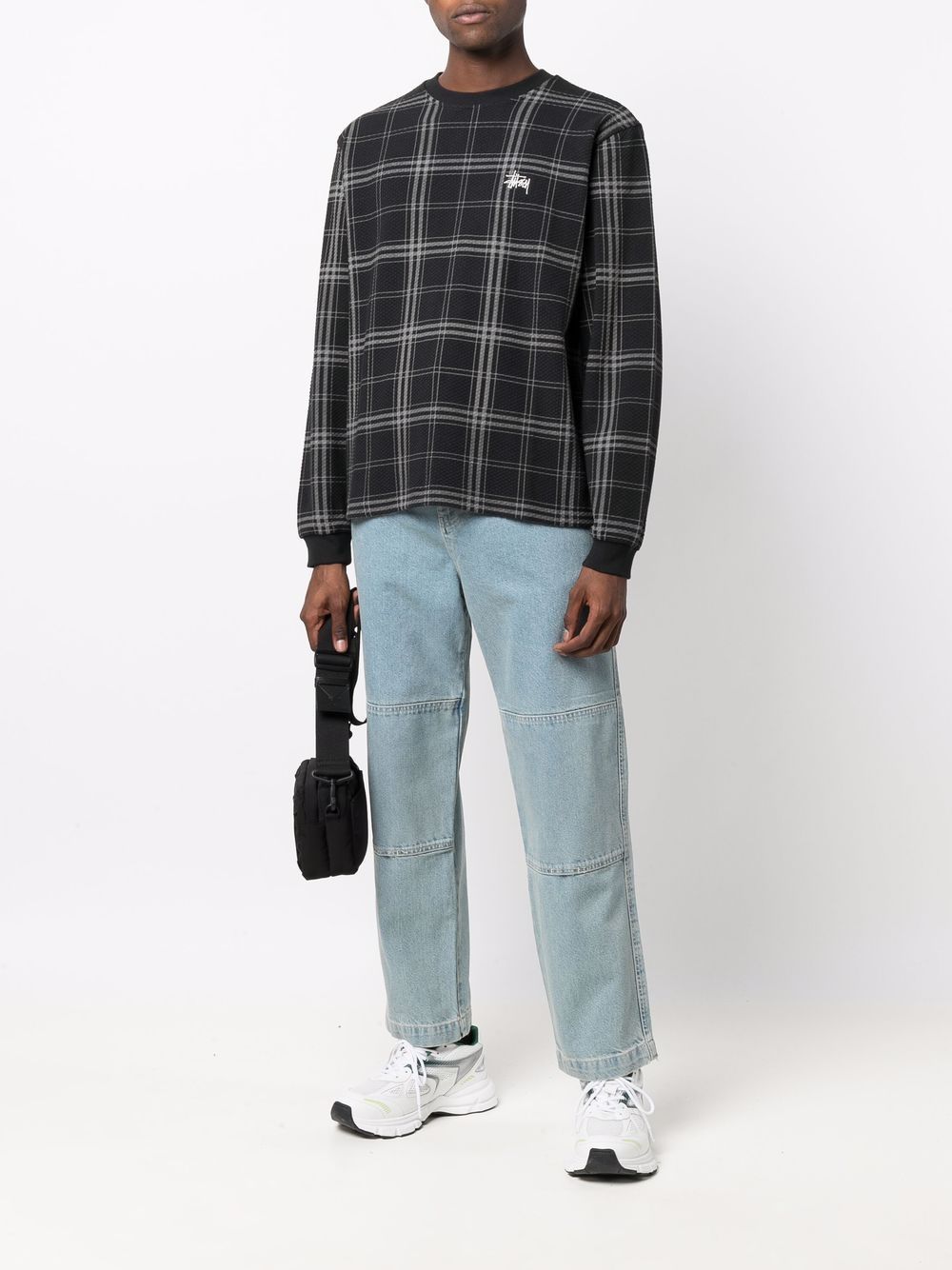 StüSsy Dicharged Plaid Crew-Neck Weathirt - Black | Editorialist