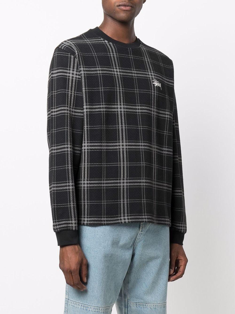 StüSsy Dicharged Plaid Crew-Neck Weathirt - Black | Editorialist