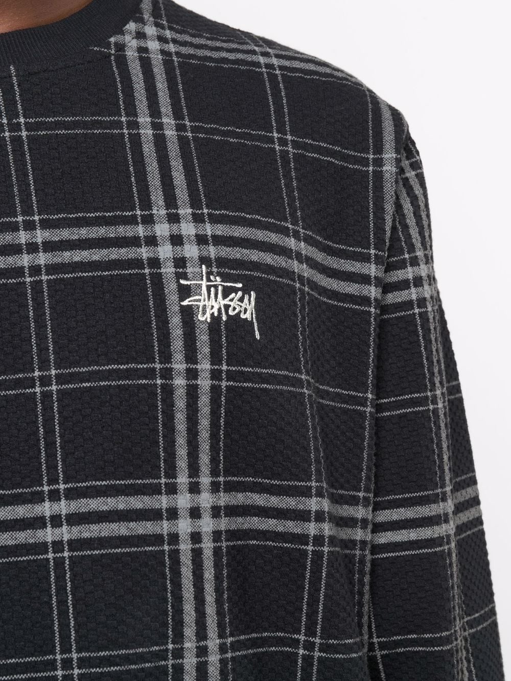 StüSsy Dicharged Plaid Crew-Neck Weathirt - Black | Editorialist