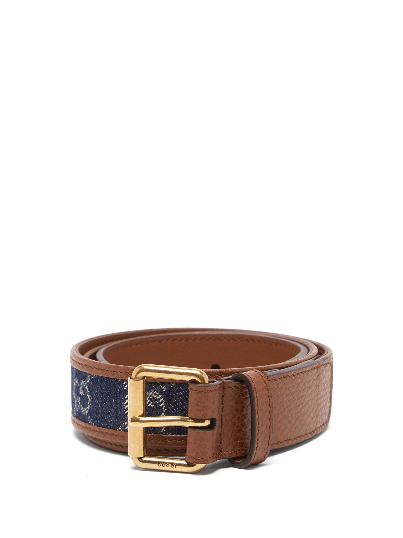 Gucci Gg-Jacquard Denim And Leather Belt - Navy | Editorialist display picture 3