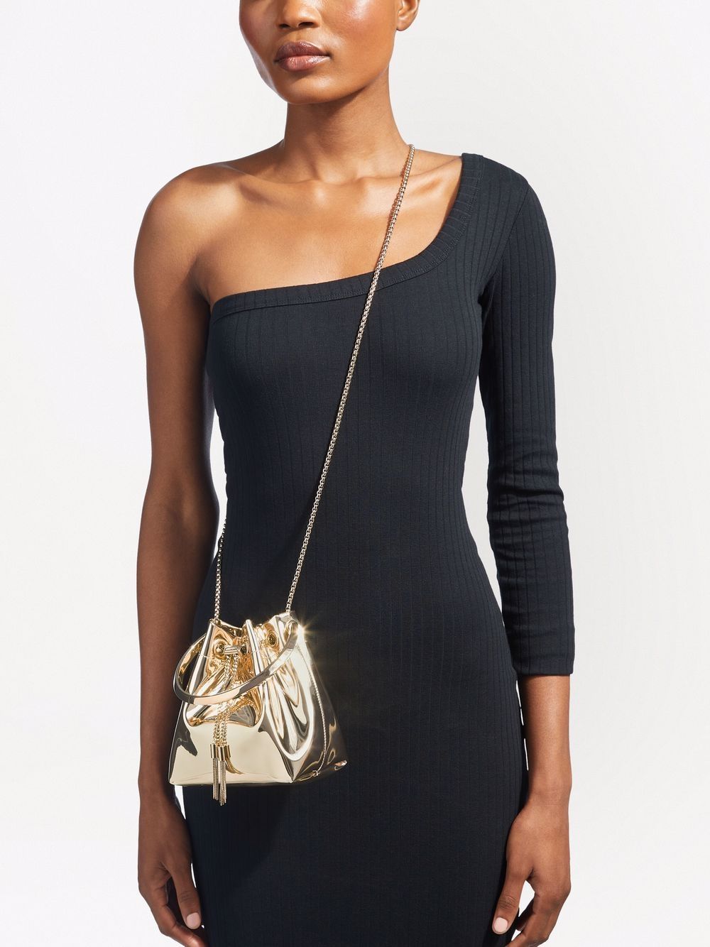 JIMMY CHOO Jimmy Choo Bon Bon Shoulder Bag with Metallic Finish and Tassel Detail