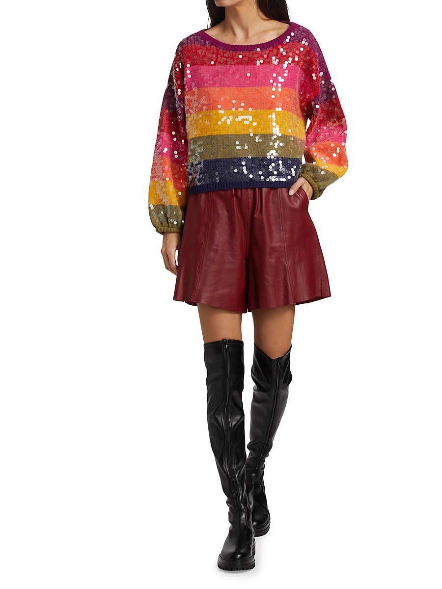 Farm Rio Stripe Sequin Sweater - Rainbow | Editorialist
