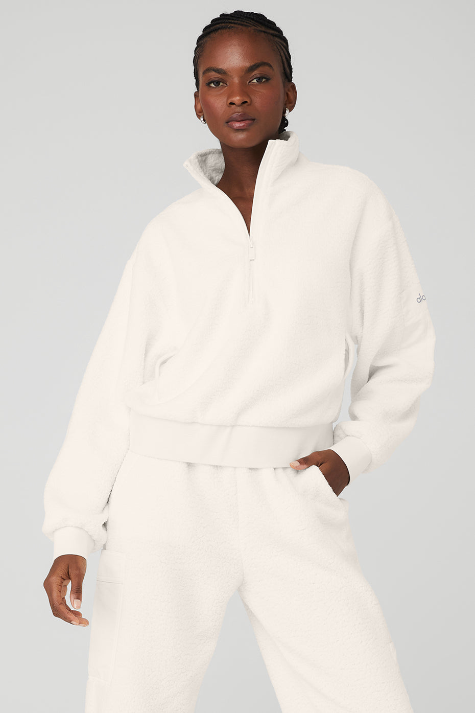 Alo Yoga Micro Sherpa Solstice Coverup Sweatshirt - Ivory