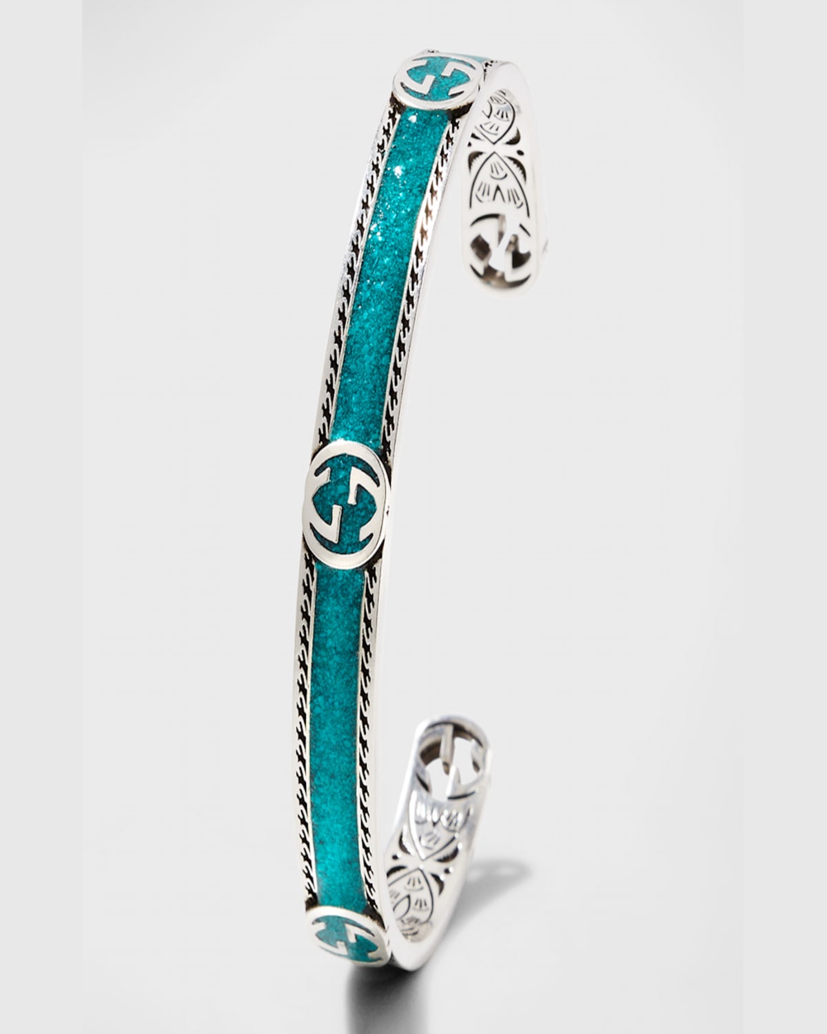 Gucci Interlocking G Silver & Enamel Cuff Bracelet - Green