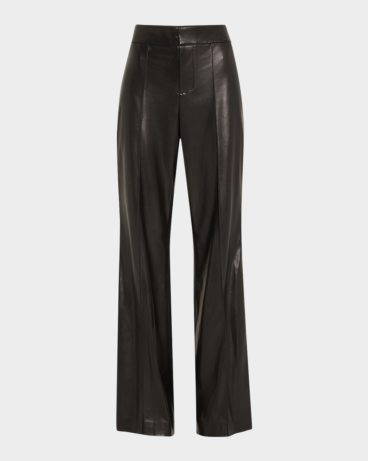 〈 VERSACE 〉faux leather straight pants GIANNI VERSACE black leather pants w/ gold stitch size IT 42