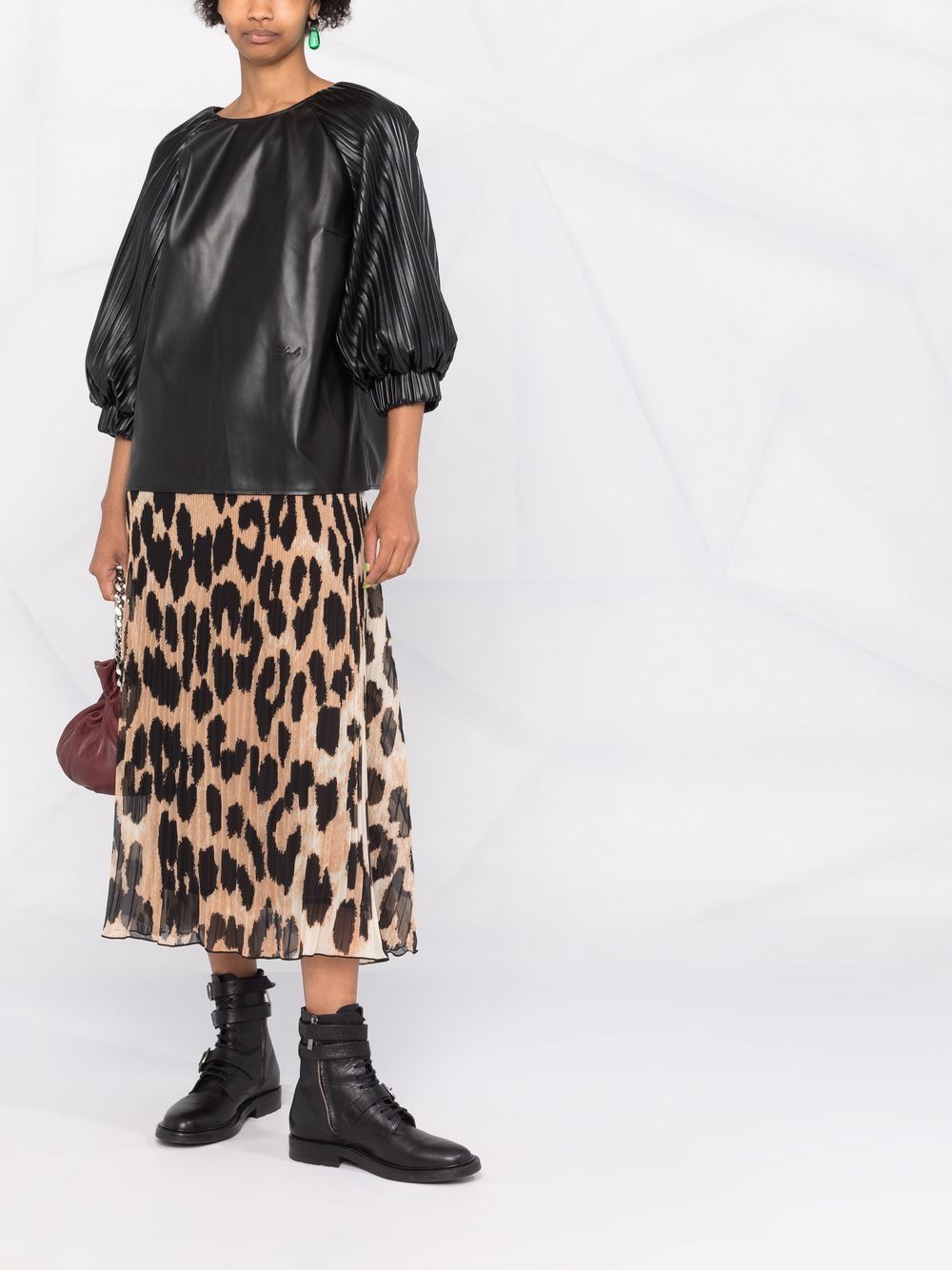 KARL LAGERFELD Karl Lagerfeld Vegan Leather Pleated-Sleeve Top