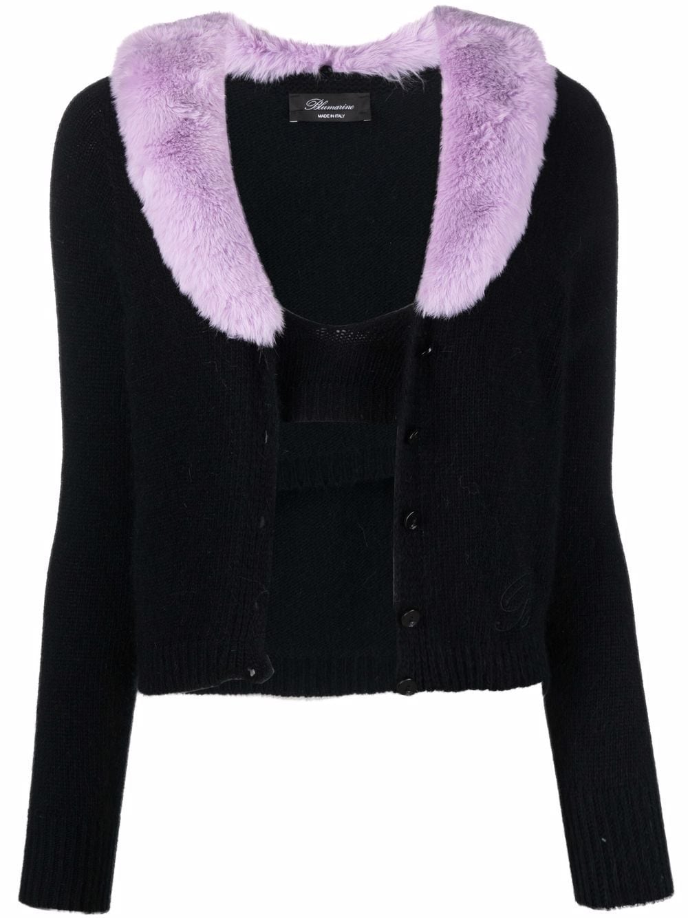 Blumarine Faux-Fur Collar Cardigan In Black - 21% Off | Editorialist