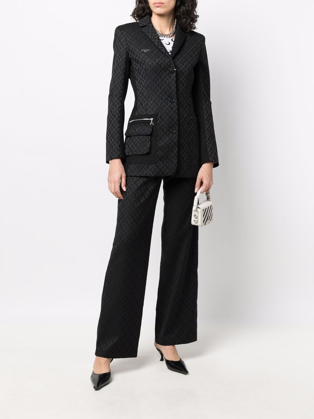 MARINE SERRE Marine Serre Black Wool-Blend Crescent Moon Print Tailored Trousers