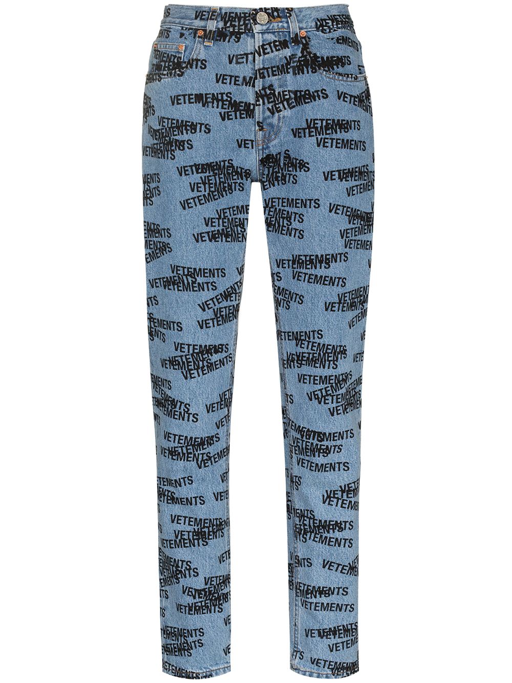 Vetements Logo Print Straight-Leg Jeans In Blue - 30% Off | Editorialist