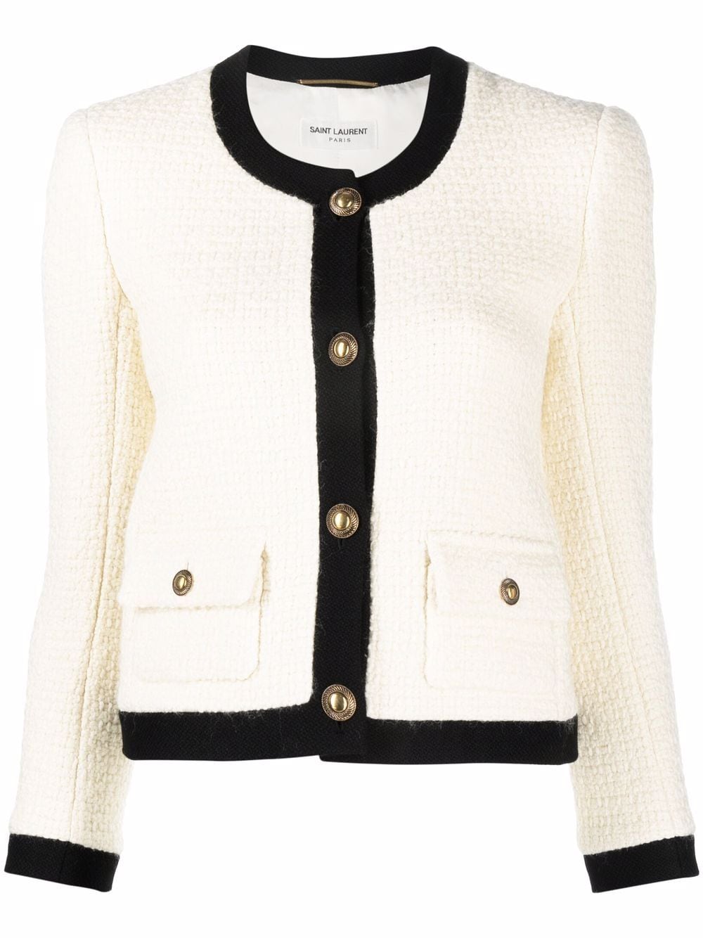 Saint Laurent Single-Breasted Tweed Jacket - Neutrals | Editorialist