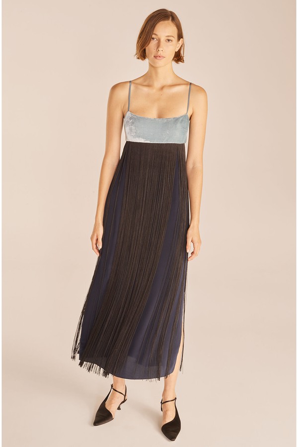 Rebecca Taylor Fringe Overlay Slip Dress In Blue 40% Off