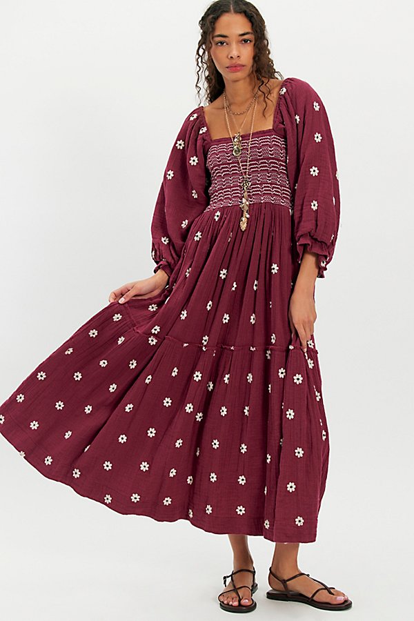 Free People Dahlia Embroidered Maxi Dress - Rhododendron