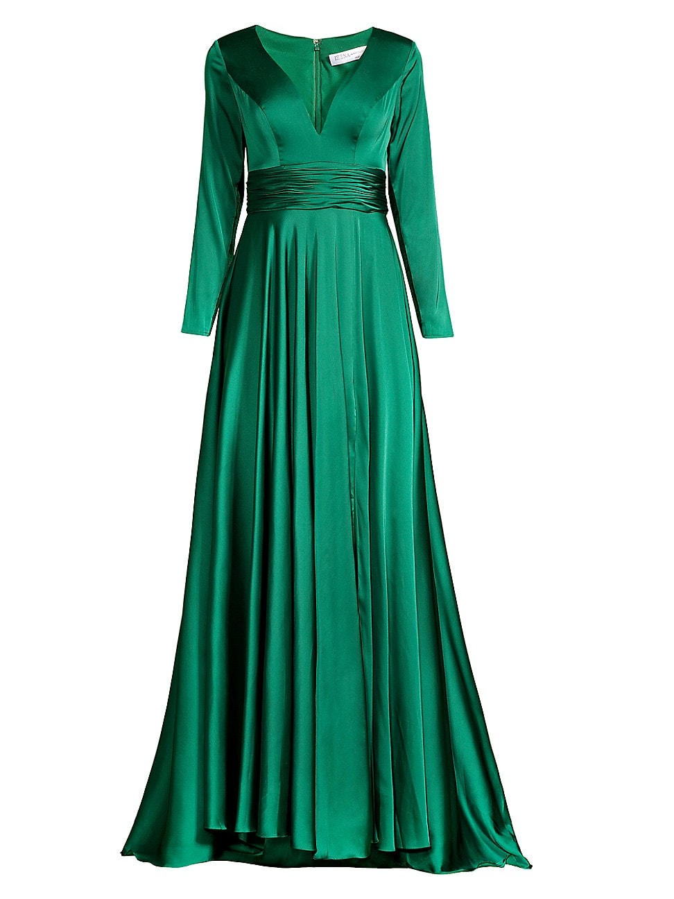 slim fit dress slacks Front Twist Satin Dress – Long Sleeve Satin Maxi in Emerald Green Small / Satin / Emerald main image 1