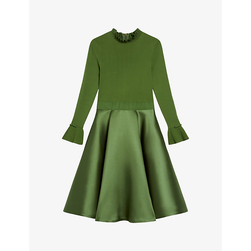 Ted Baker London Zadi Frill-Detail Full-Skirt Woven Dress In Green