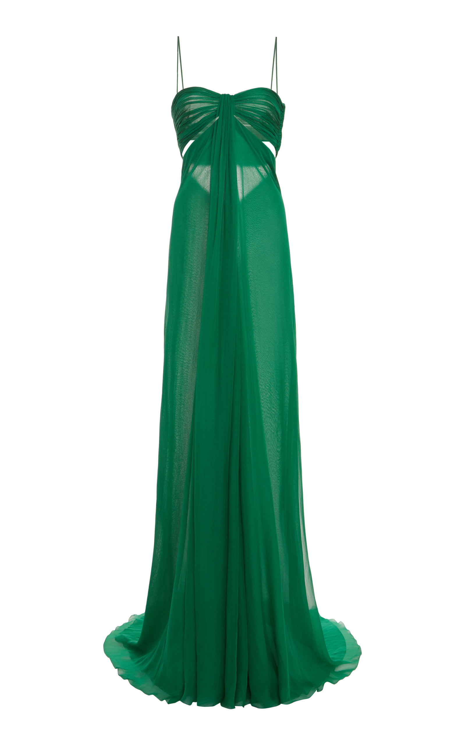 Valentino Garavani Cutout Draped Silk Gown - Green | Editorialist