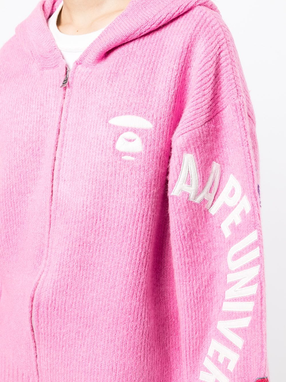 Aape By *A Bathing Ape® Logo-Print Knitted Zip-Up Hoodie - Pink 