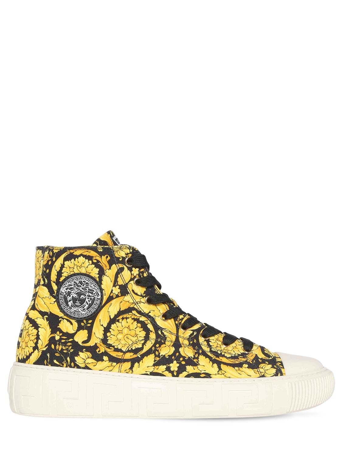 Versace Barocco Print Canvas High Top Sneakers Black,Gold