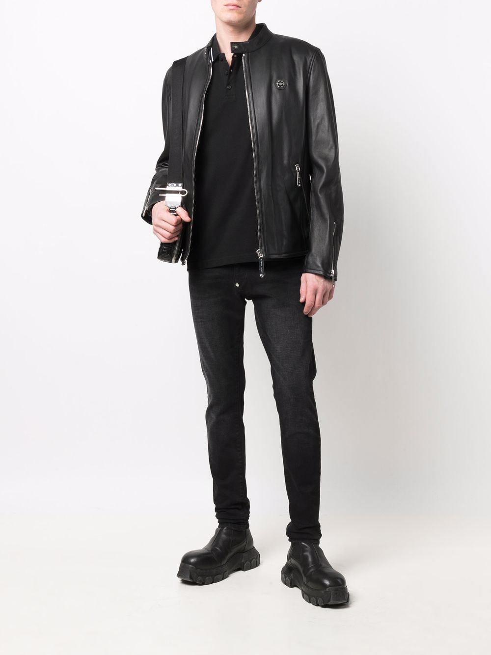 PHILIPP PLEIN Philipp Plein Logo Zipped Biker Jacket
