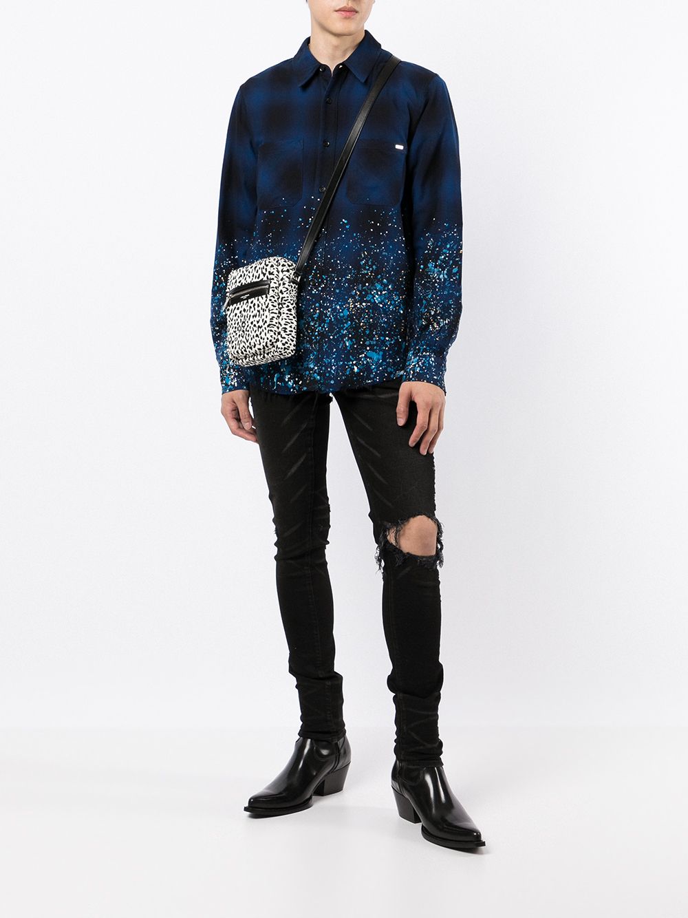 AMIRI crystal painter flannel casual button-down shirts ""blue""