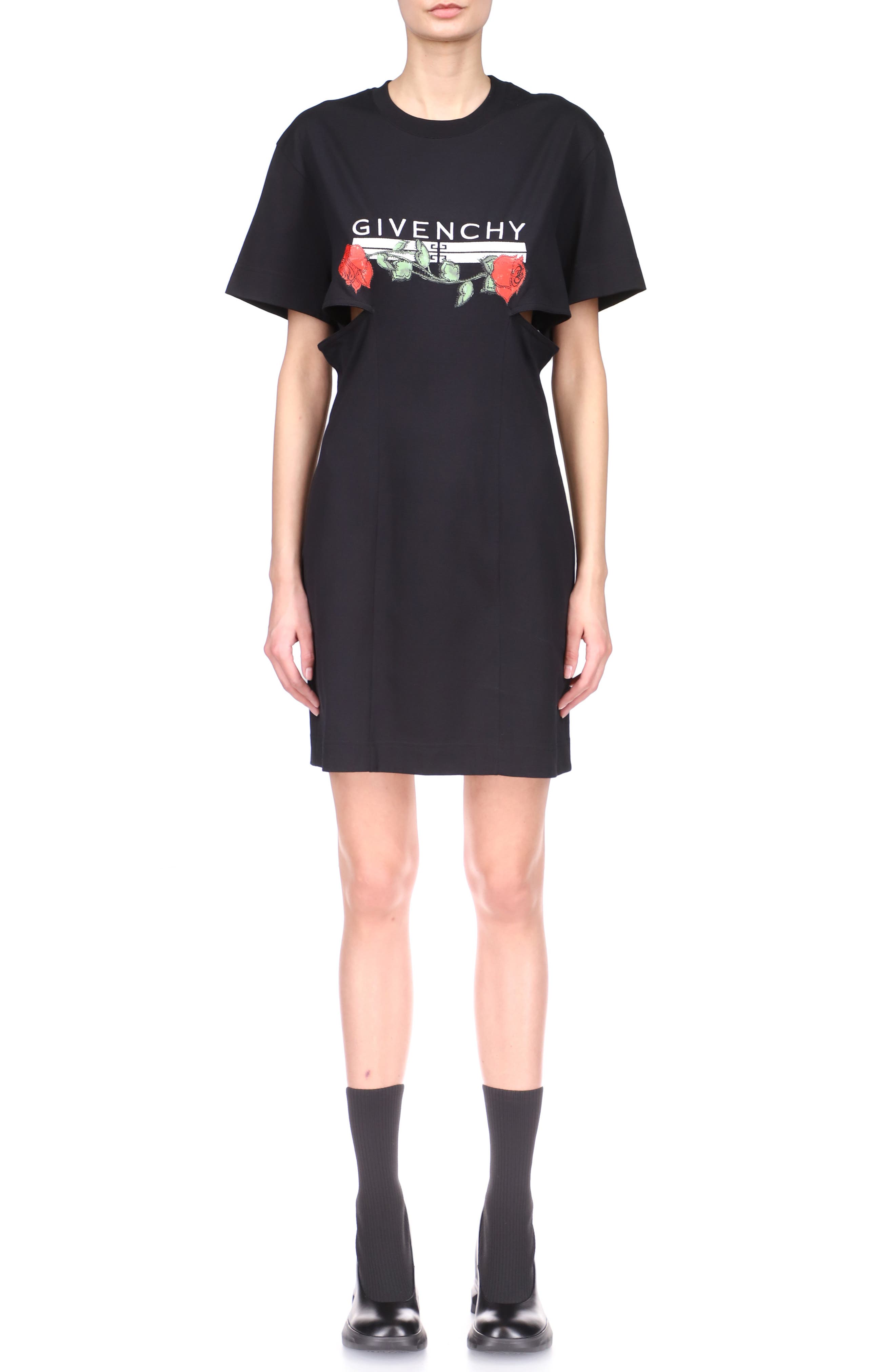 givenchy t shirt dress womens Givenchy Rose Graphic Cutouts T-Shirt Dress In Black - 40% Off