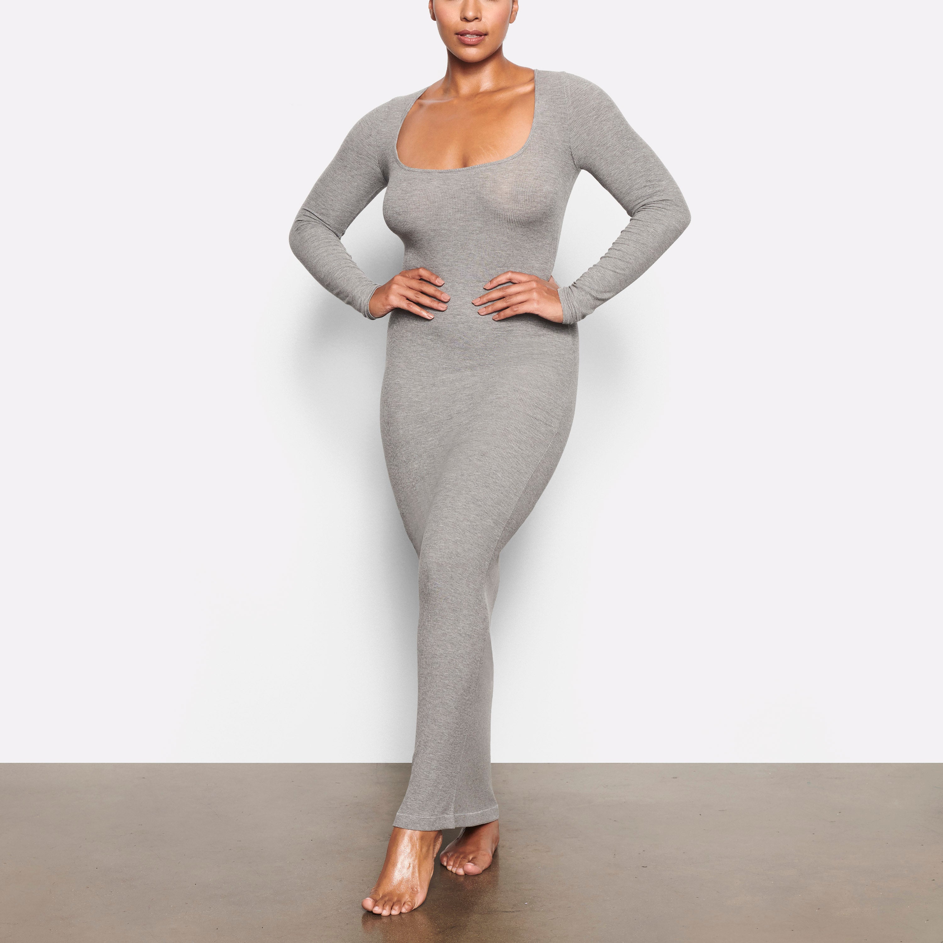 Skims Soft Lounge Long Sleeve Maxi Dress - Heather Grey | Editorialist